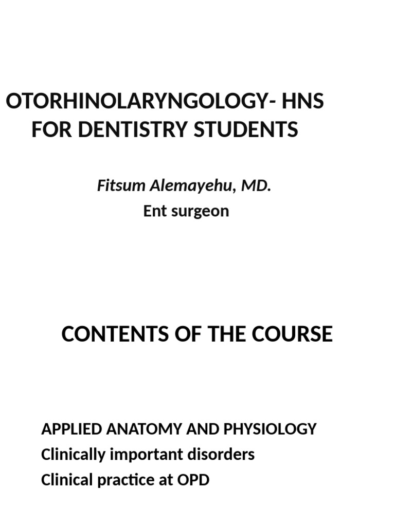 ENT Lecture Dentistry | PDF | Ear | Hearing Loss