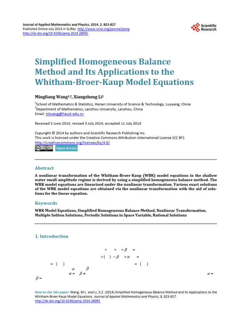 Simplified Balance Method for WBK Equations | PDF | Nonlinear System ...