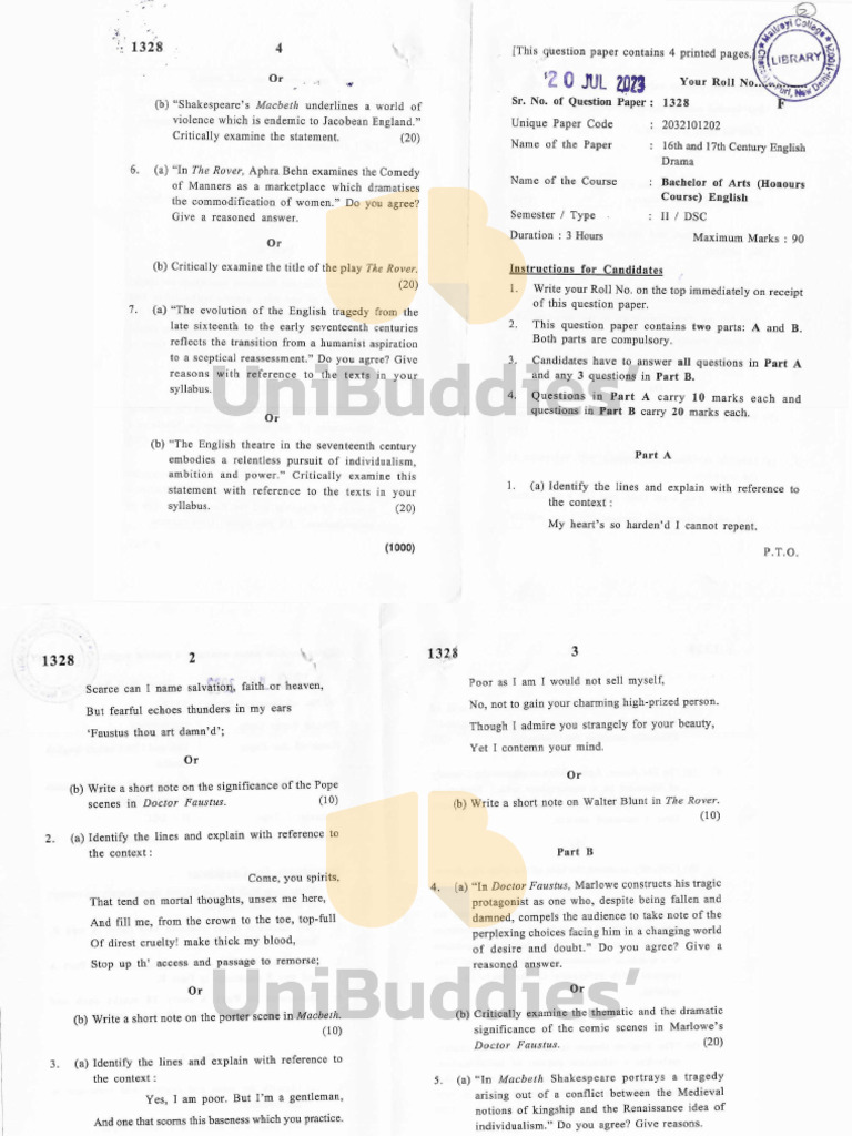 16th & 17th Century English Drama NEP PYQ III | PDF