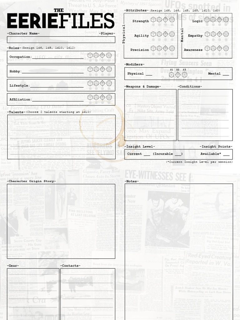 Eerie Files Character Sheet Fillable | PDF