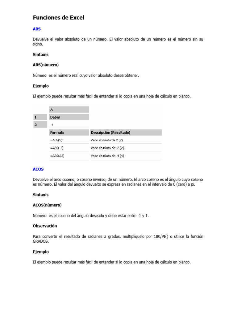 Funciones de Excel | PDF | Hoja de cálculo | Microsoft Excel