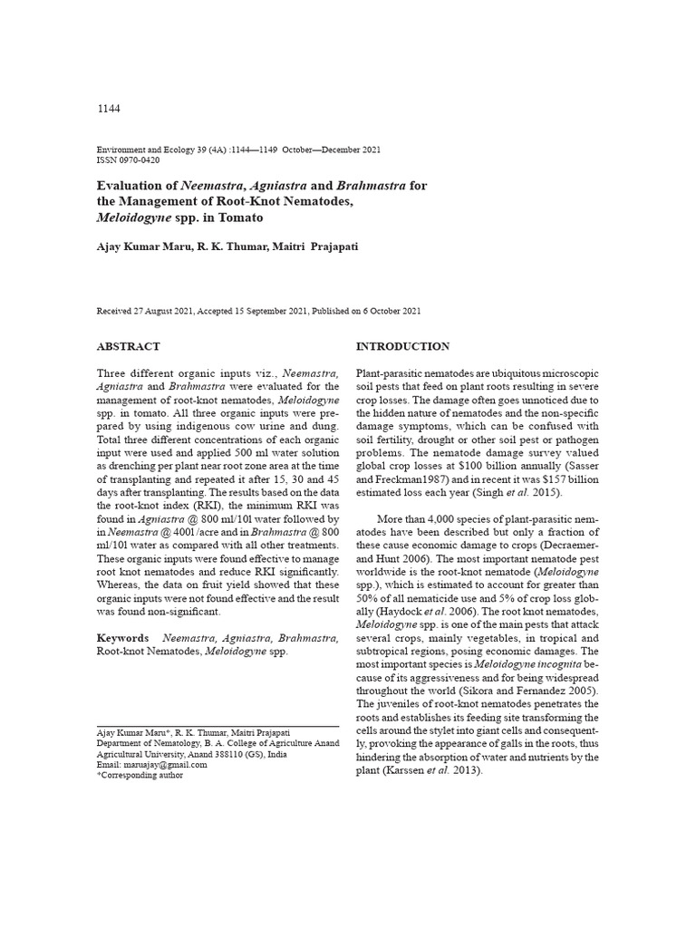 Agniastra and Neemastra for Nematode Control | PDF | Plants