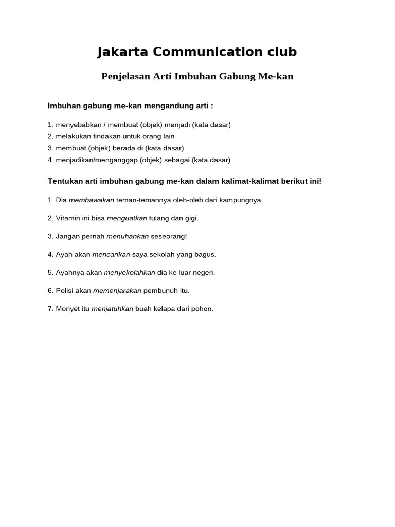Penjelasan Imbuhan Me-Kan - Level C | PDF