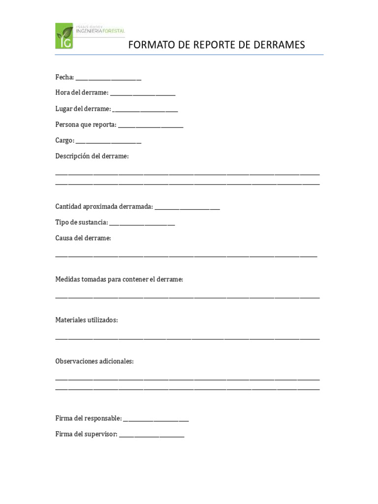 Formato de Reporte de Derrames | PDF