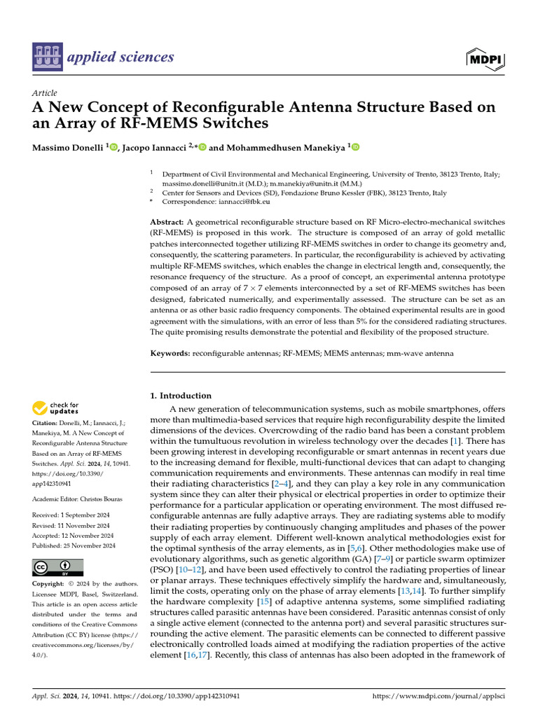 A New Concept of Reconfigurable Antenna Structure Based On An Array of RF-MEMS Switches | PDF ...