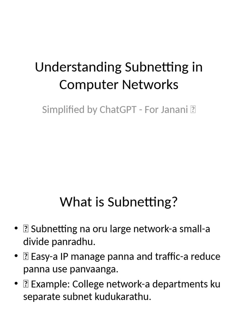 Subnetting Presentation Janani | PDF