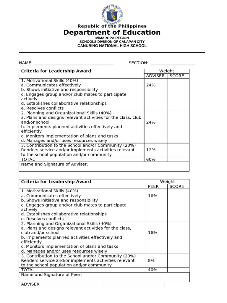 SCORE-SHEETS-for - Special AWARDS SHS | PDF | Learning | Science