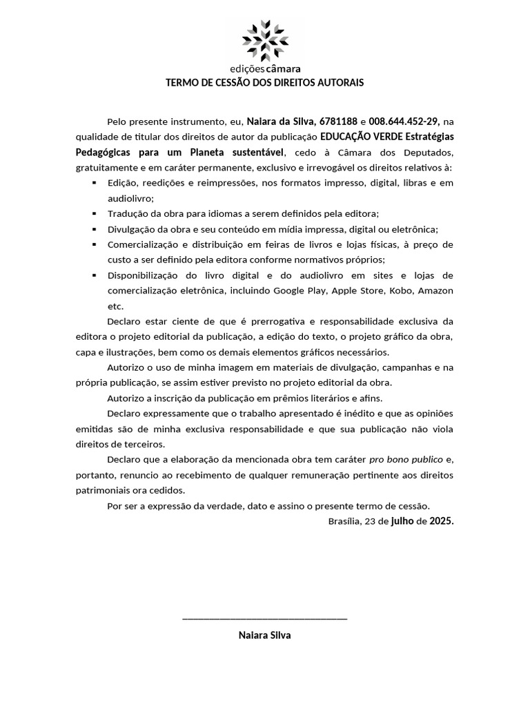 Termo De Cessão Dos Direitos Autorais 2025 Pdf