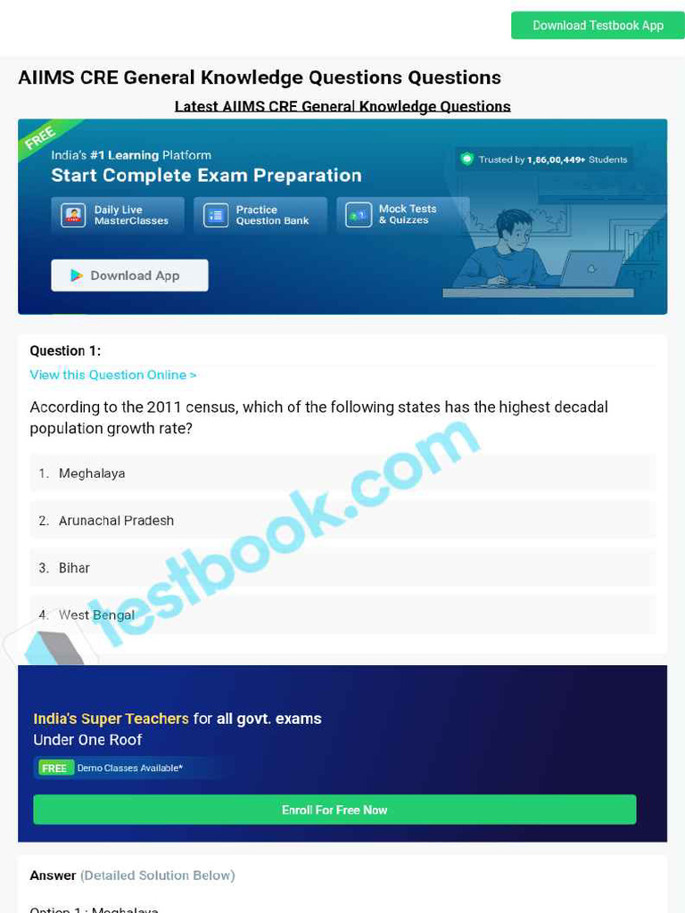 Aiims Cre General Knowledge Questions 67ac36297055461553cf503b | PDF