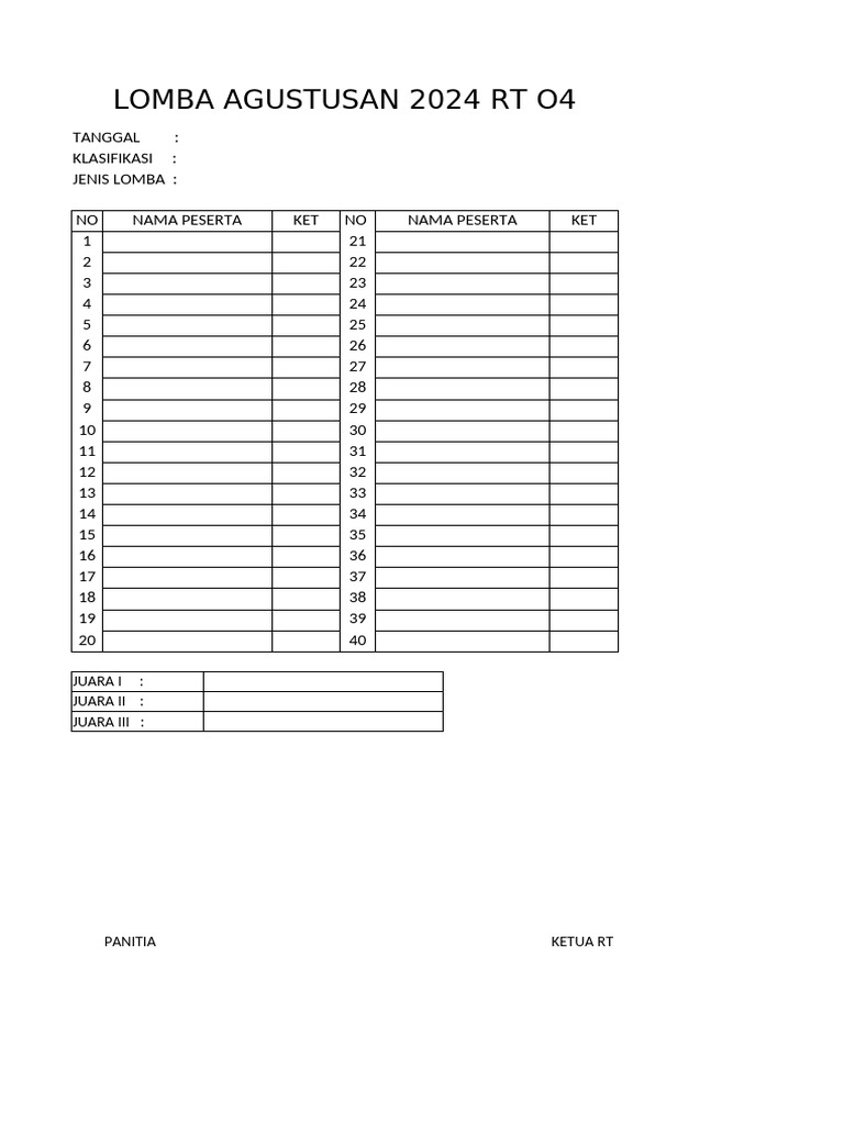 Form Lomba Agustusan | PDF