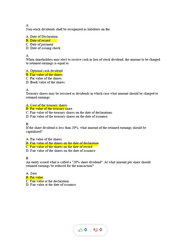 Audit Theory Mcqs Shareholders Equity - Compress | PDF | Dividend ...