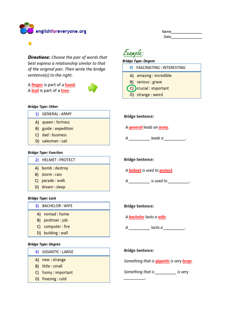 Low Intermediate Analogies 5 | PDF