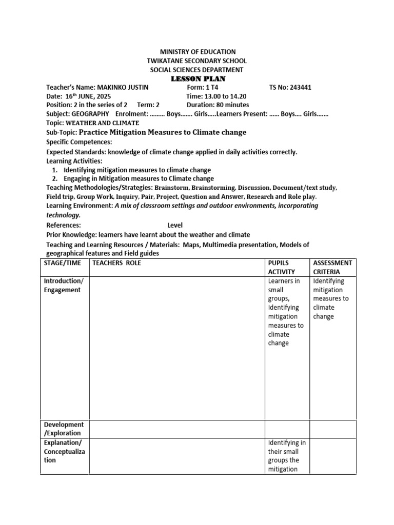 Geography Lesson Plan: Climate Change Mitigation | PDF | Climate Change ...
