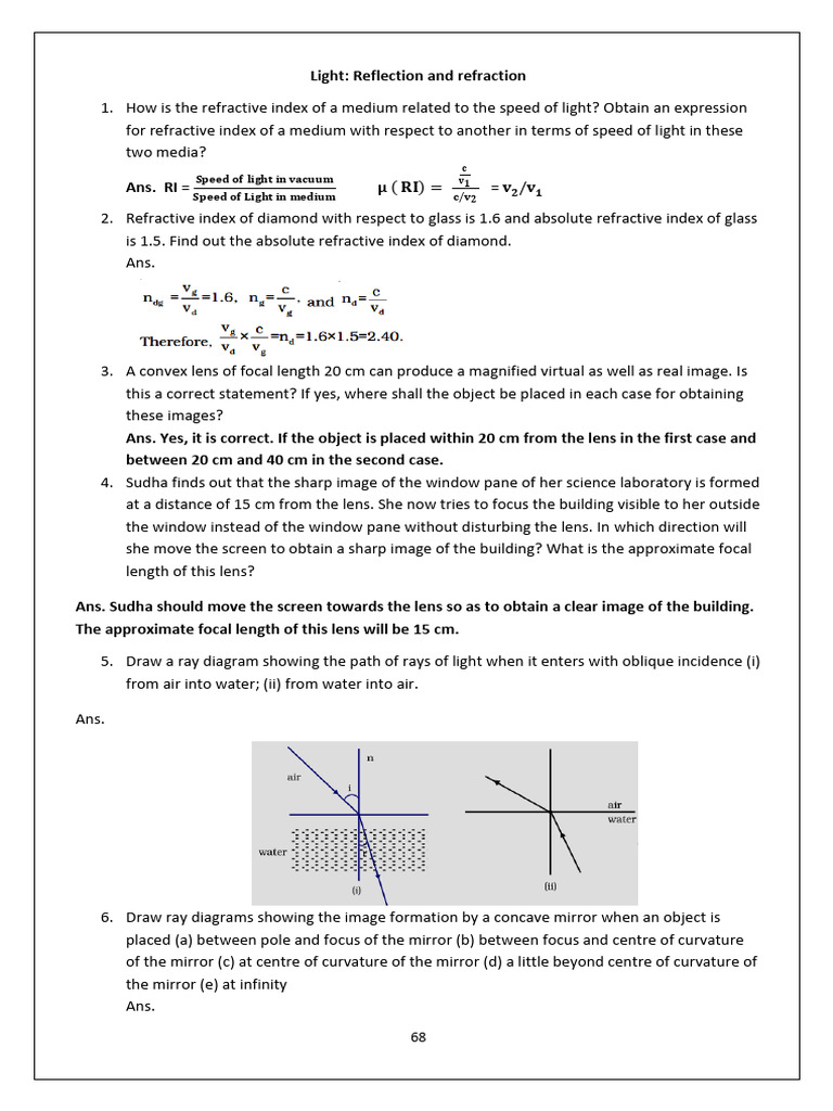 1.light Extra Questions | PDF | Optics | Light