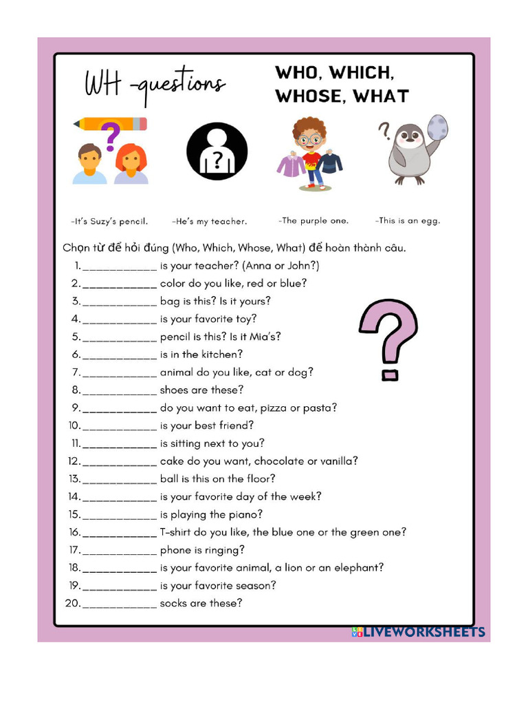 WH Question Who, What Whose Which | PDF