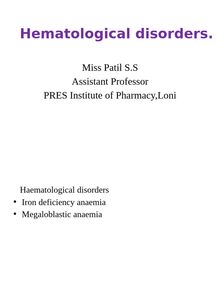 Overview of Hematological Disorders | PDF | Anemia | Red Blood Cell