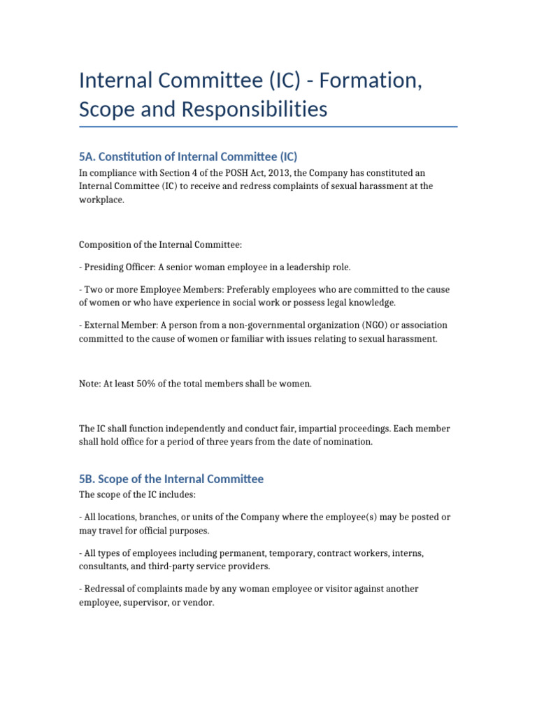 IC Committee Formation and Roles POSH | PDF | Sexual Harassment | Government