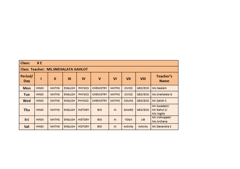 Class Time Table-2023-24 | PDF