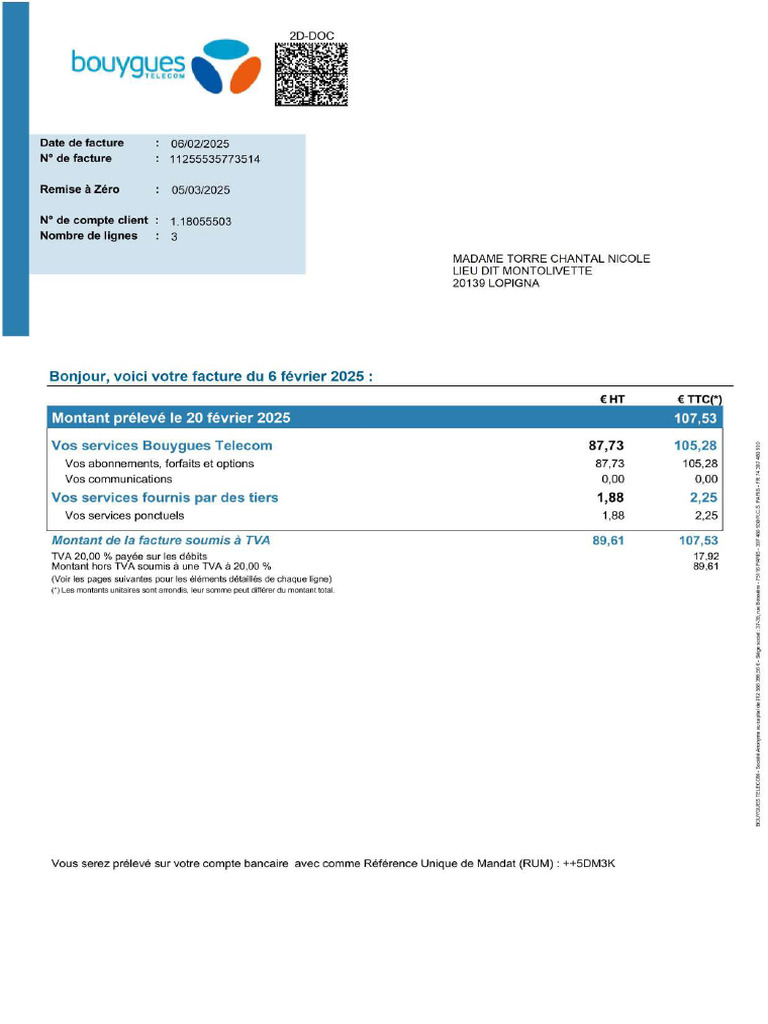 Facture Bouygues Telecom | PDF