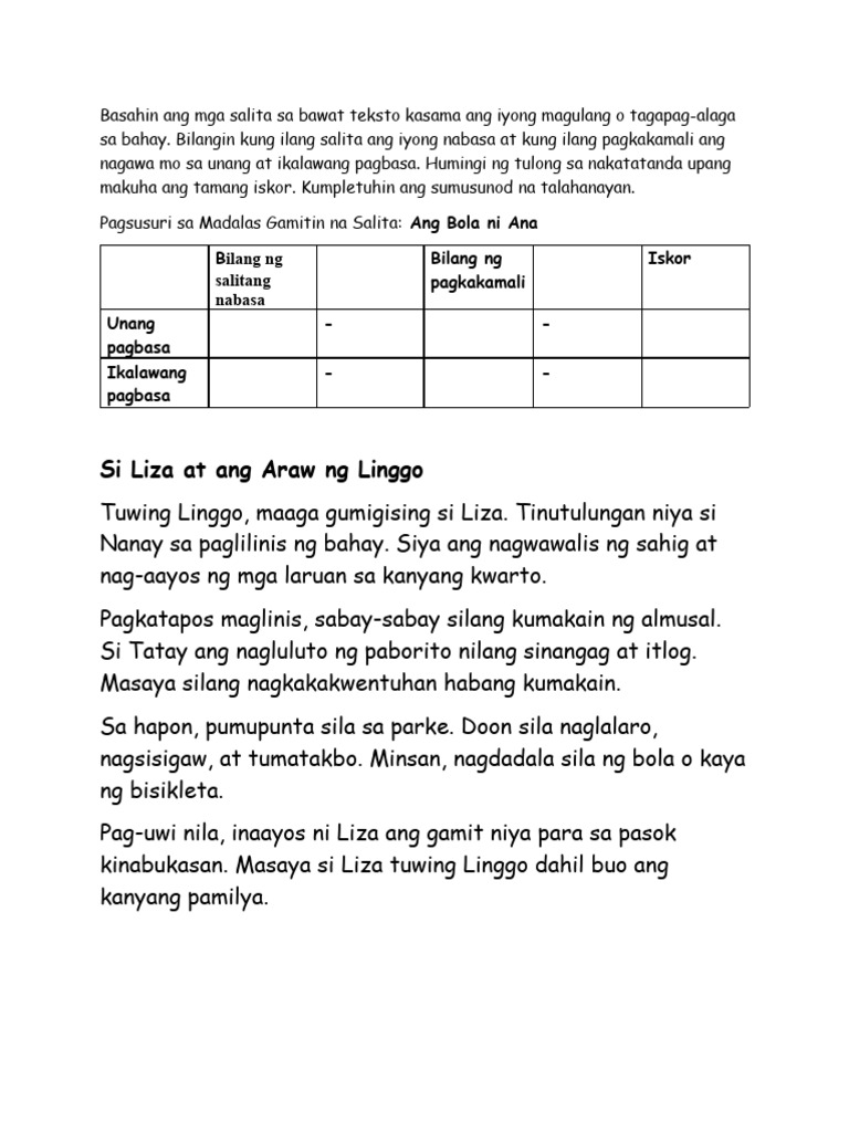 Reading Tool 3 - Tagalog | PDF