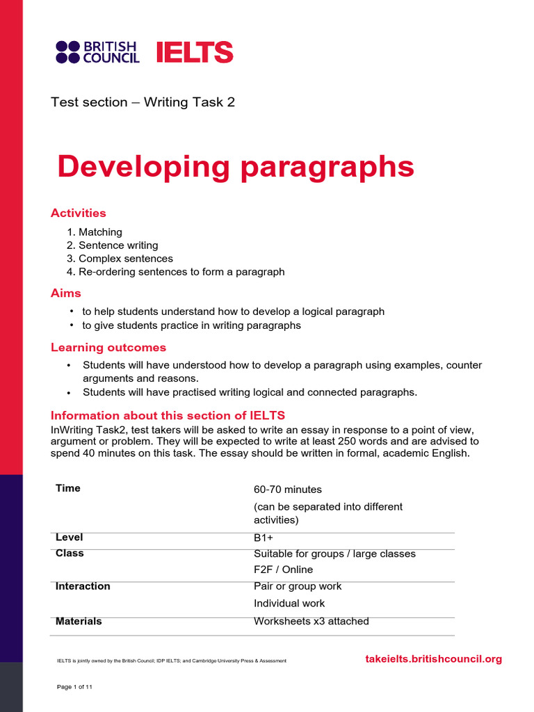 IELTS Writing Task 2: Paragraph Development | PDF | International ...