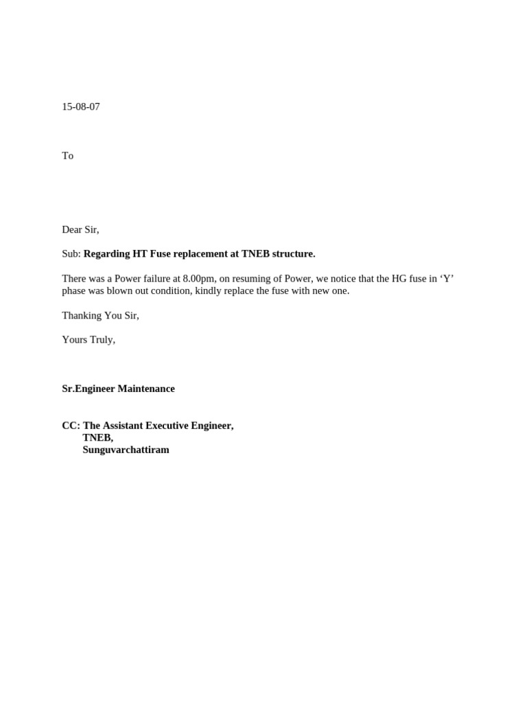 Fuse Failure Letter 03-06-07 | PDF