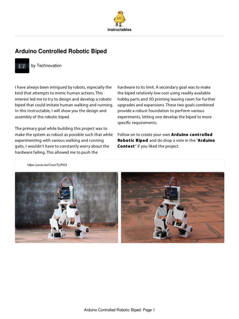 Arduino Controlled Robotic Biped | PDF | Walking | Arduino