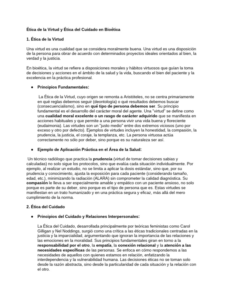 Ética de La Virtud y Ética Del Cuidado, Etica Apli... - 1 | PDF | Virtud | Etica de la Virtud