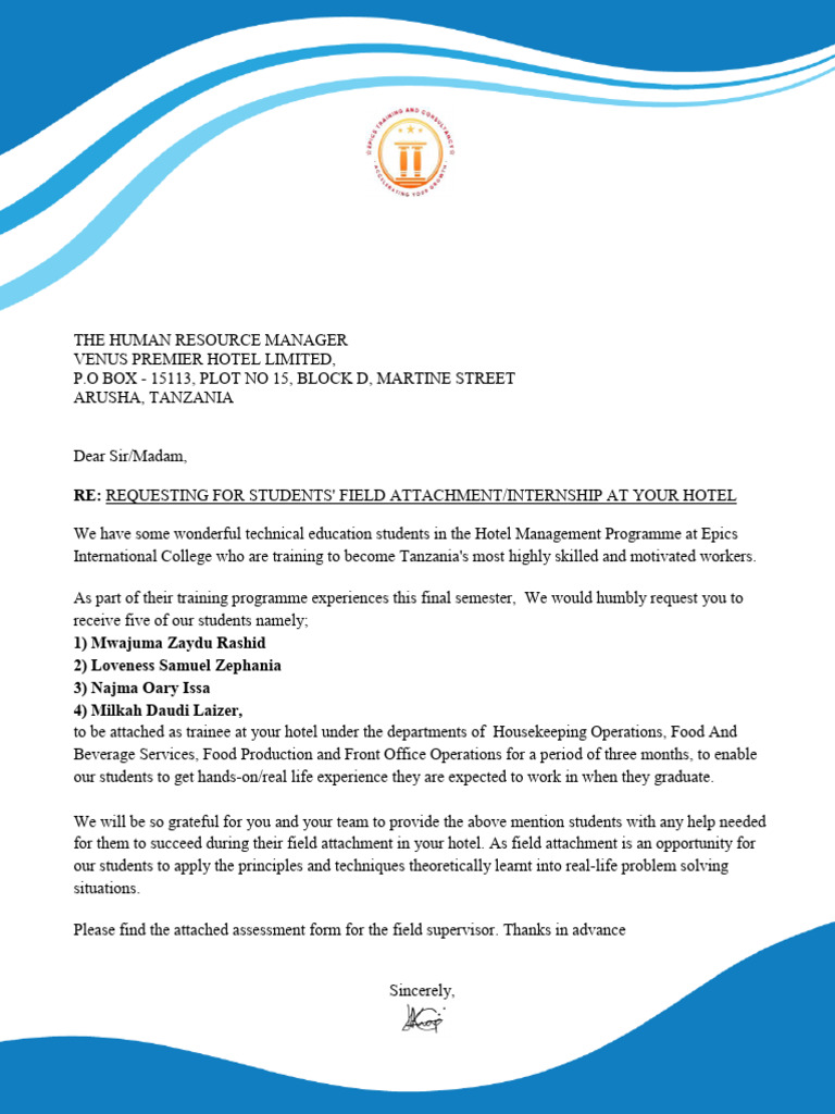 Field Attachment Letter Votrhg 2025 | PDF