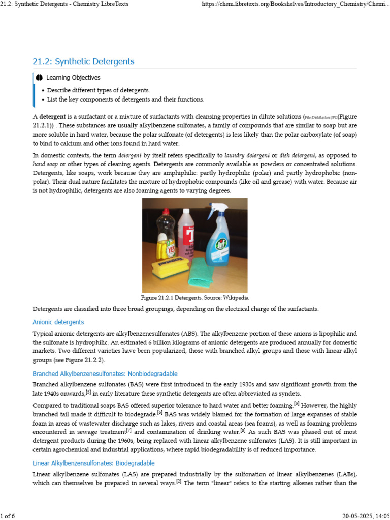Overview of Synthetic Detergents | PDF | Detergent | Cleaning Products