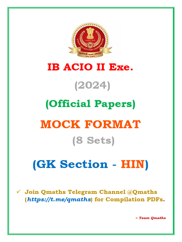 IB ACIO II Exe 2024 GK Hindi by Team Qmaths | PDF