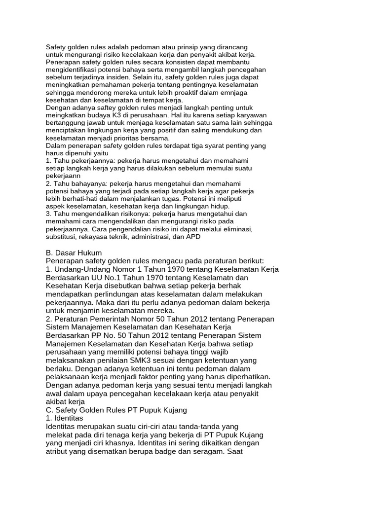 Pedoman Safety Golden Rules K3 | PDF