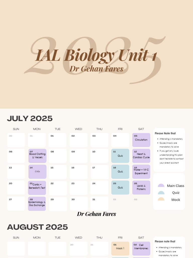Biology Unit 1 Schedule 2025 | PDF | Biology | Biotechnology