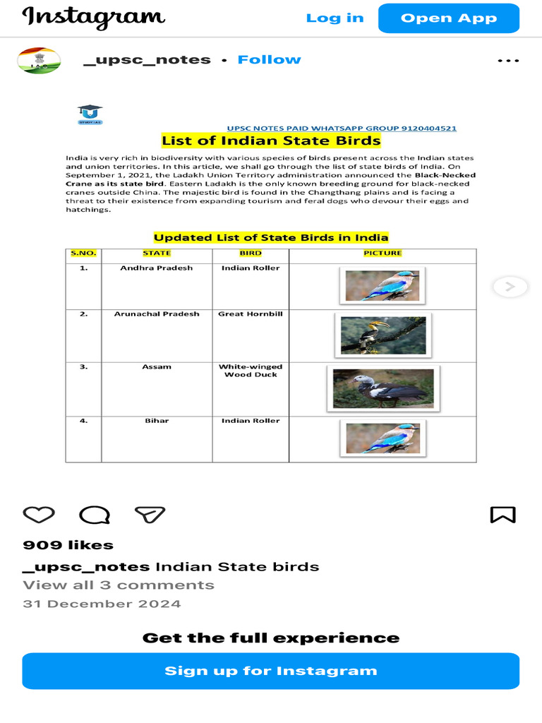 Indian State Birds on Instagram | PDF