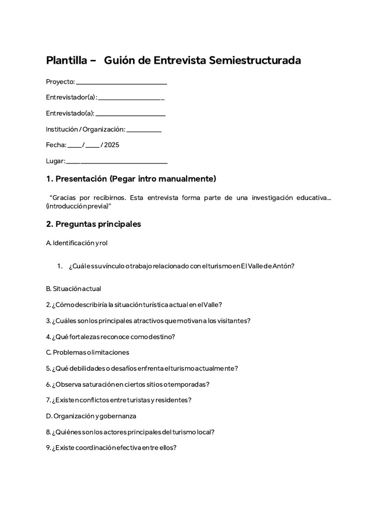 Entrevista Semiestructurada | PDF | Turismo