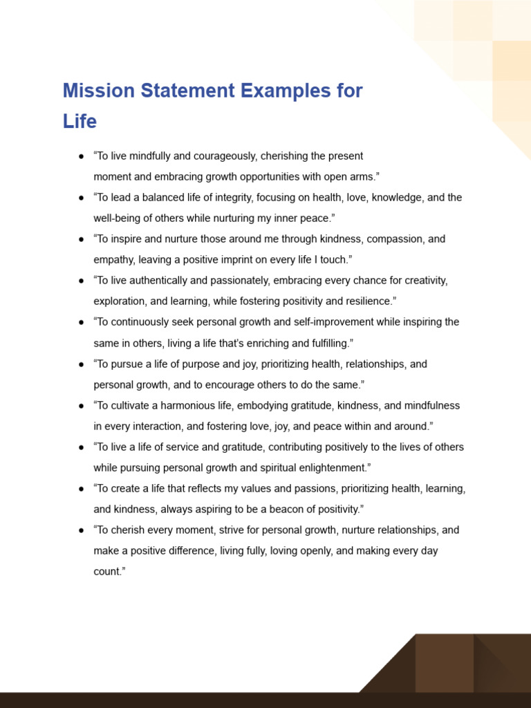 Mission Statement Examples For Life | PDF | Love | Personal Development
