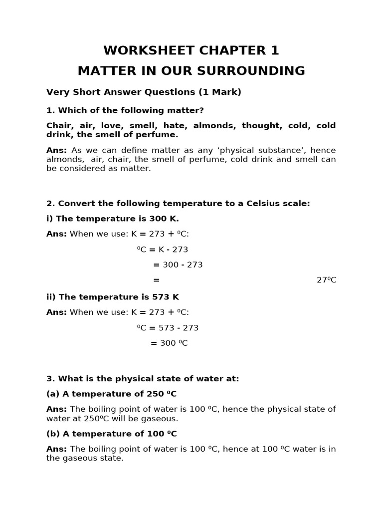 Class 9 Science: Matter Worksheet | PDF | Water | Latent Heat