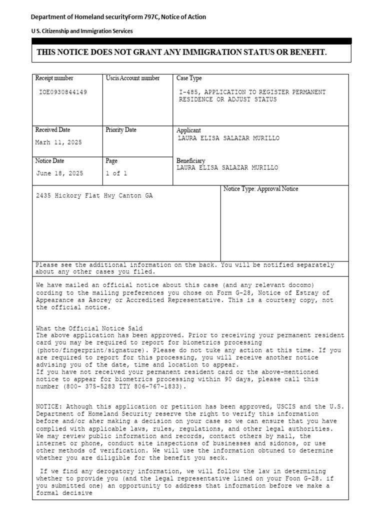 Application I-485 Adjustment of Status Laura Salazar | PDF | United ...