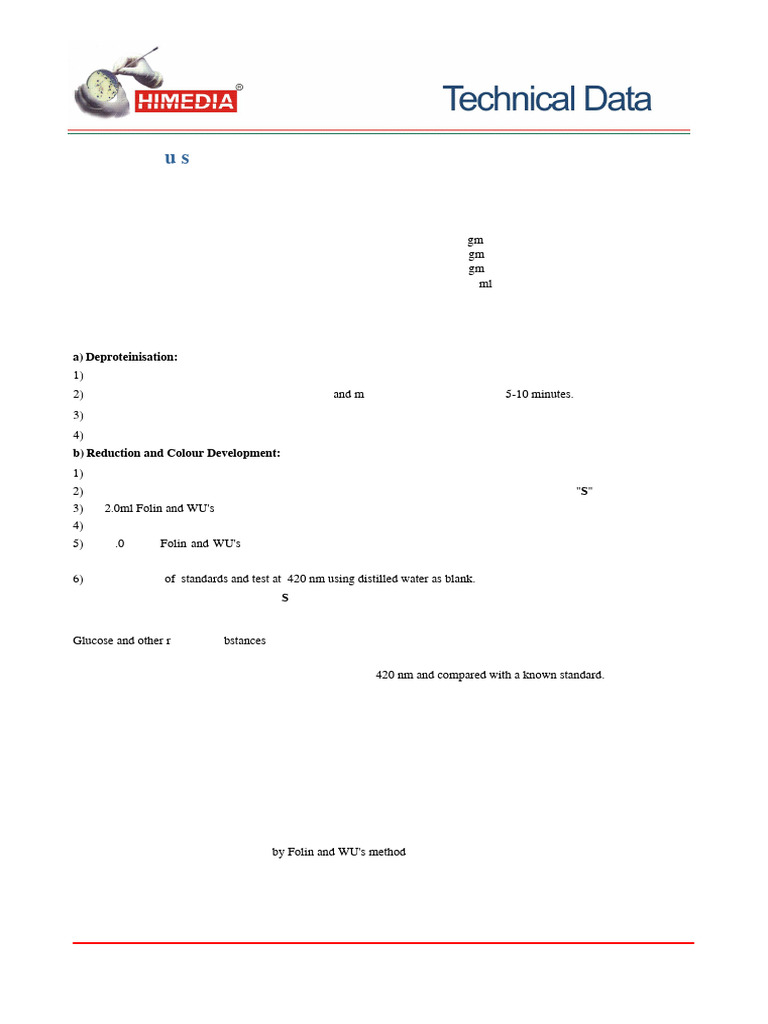 Folin Wu's Sugar Method | PDF | Glucose | Water
