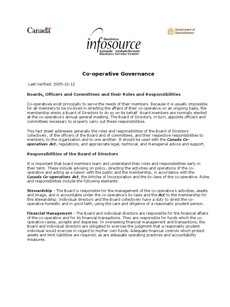 Co-Operative Governance: Boards, Officers and Committees and Their ...