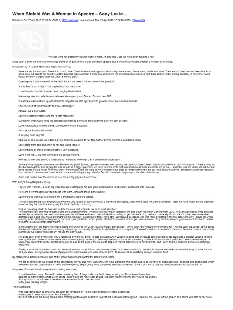 When Blofeld Was A Woman in Spectre - Sony Leaks.. | PDF