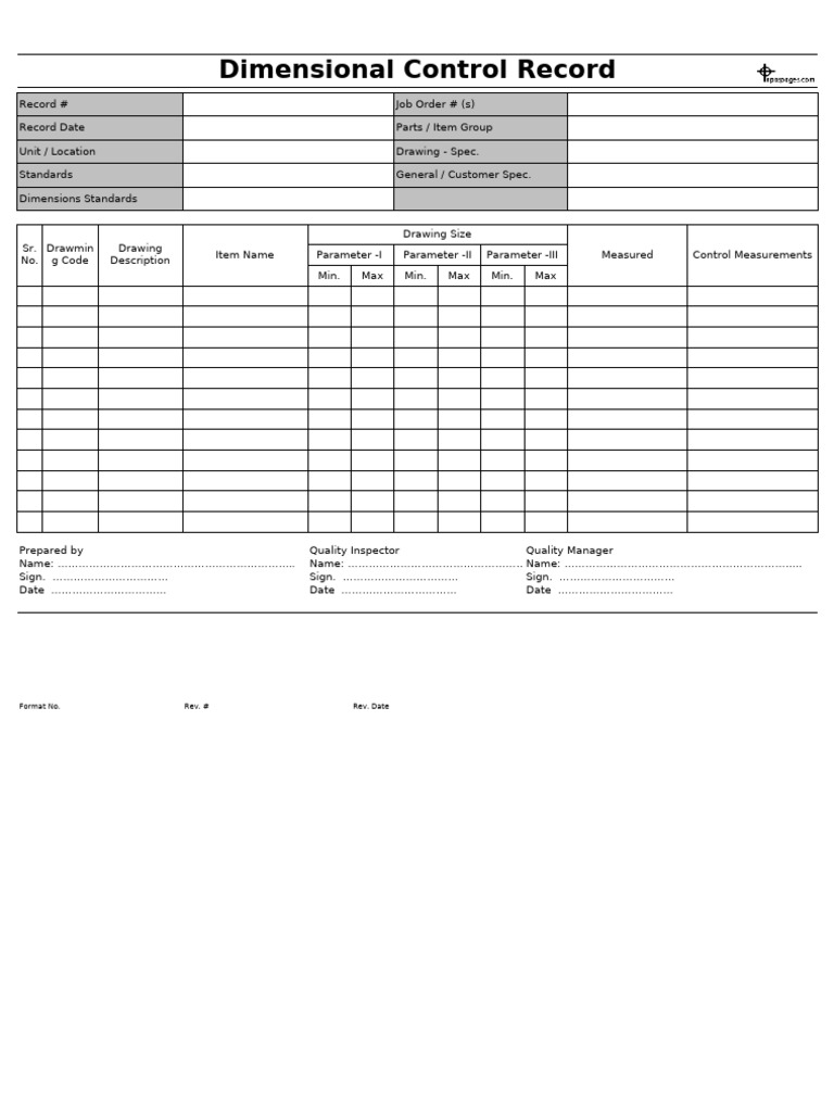 Dimensional Control Record Summary | PDF