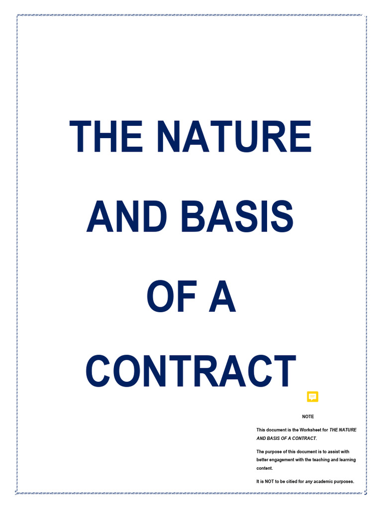 KTR211 - Worksheet 1 - The Nature and Basis of A Contract | PDF | Law ...