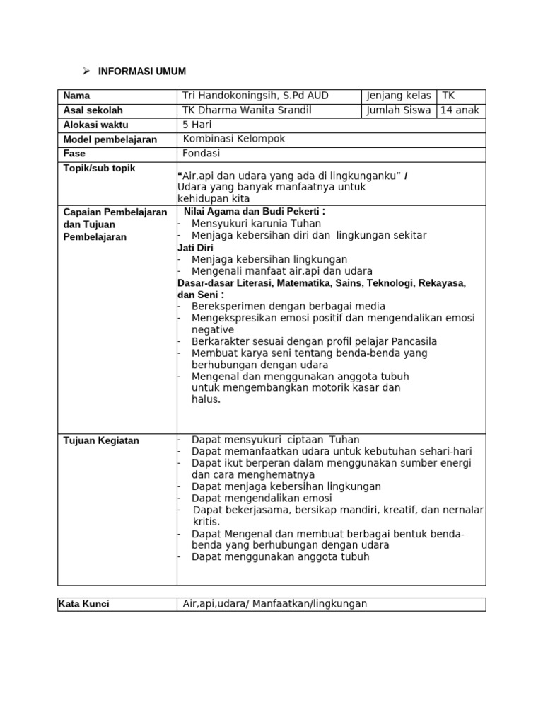 Modul Ajar Tema Air, Udara, Api | PDF