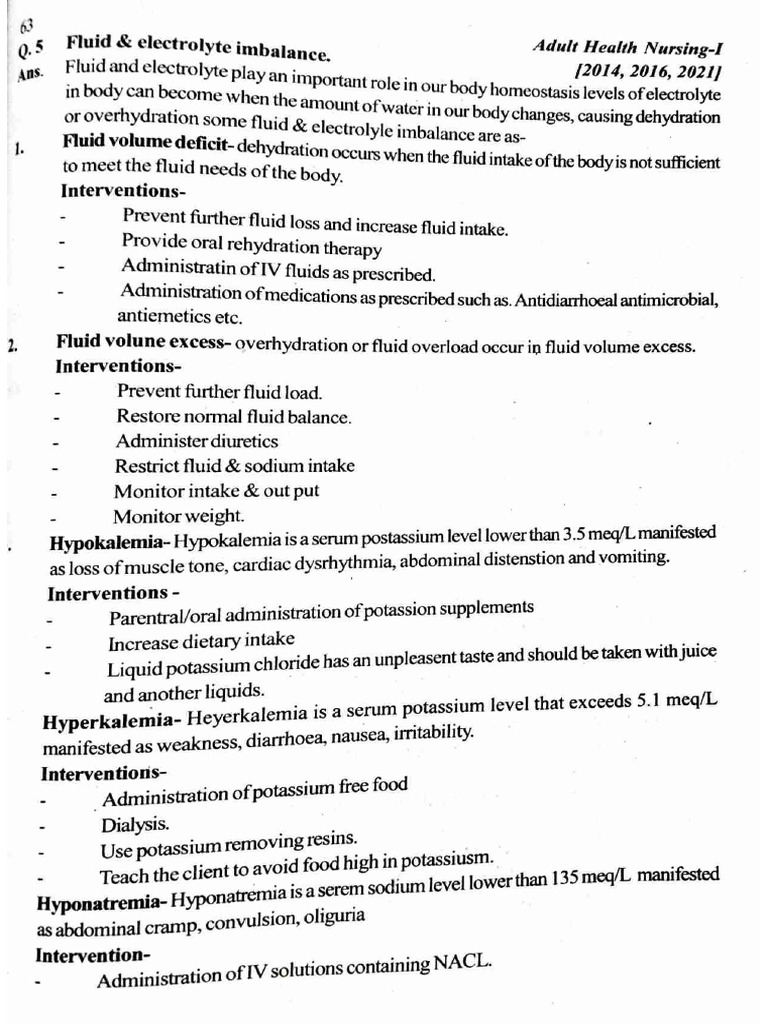 Fluid Electrolyte Imbalance | PDF