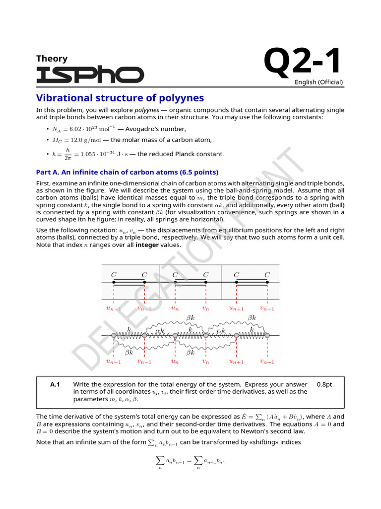 Phonon Dynamics in Polyynes for IPhO 2025 | PDF | Phonon | Equations