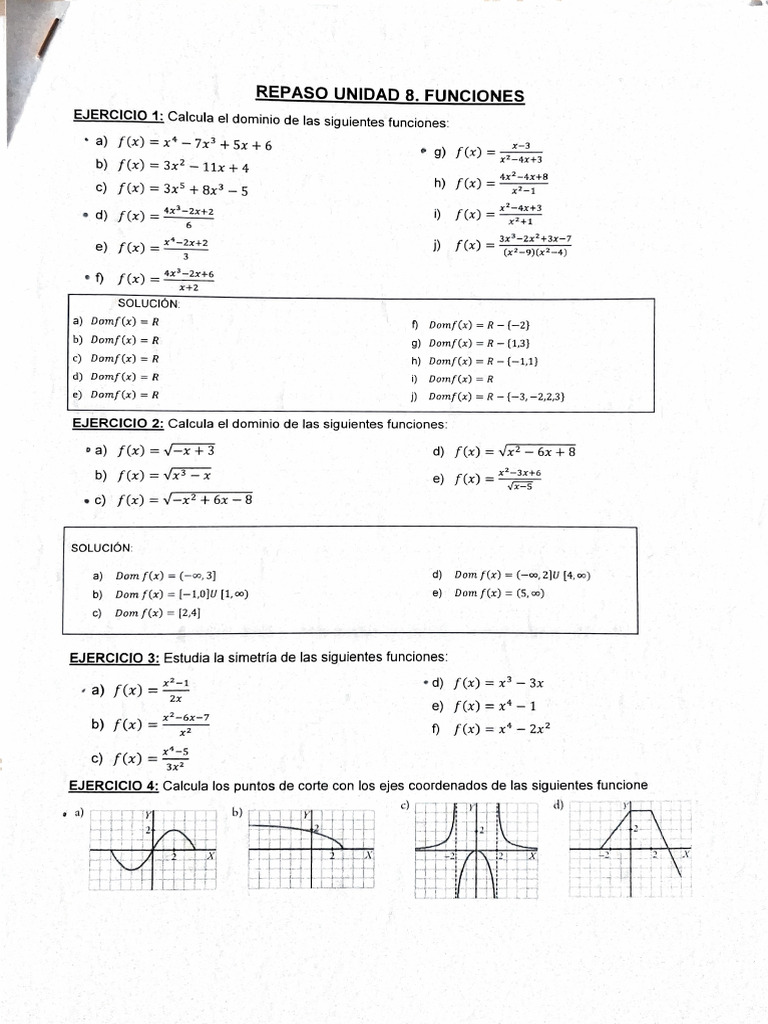 Hoja Repaso Funciones Con Solucion | PDF