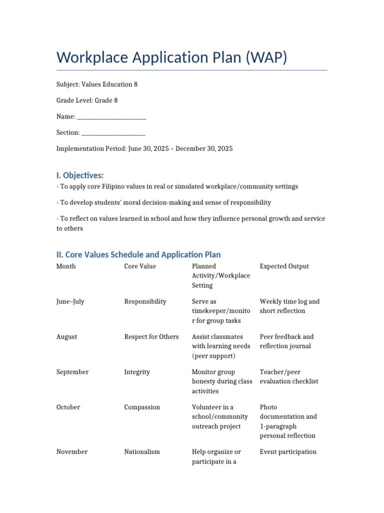 Workplace Application Plan Values Ed8 | PDF | Cognition | Learning