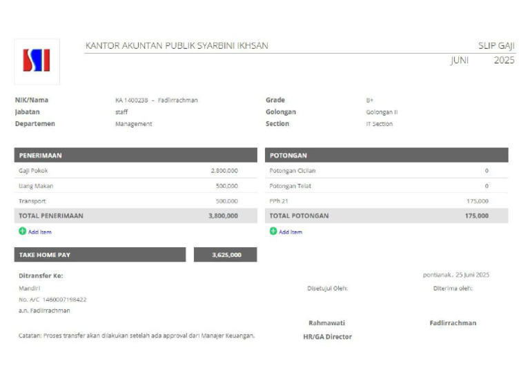 Slip Gaji Juni 2025 | PDF