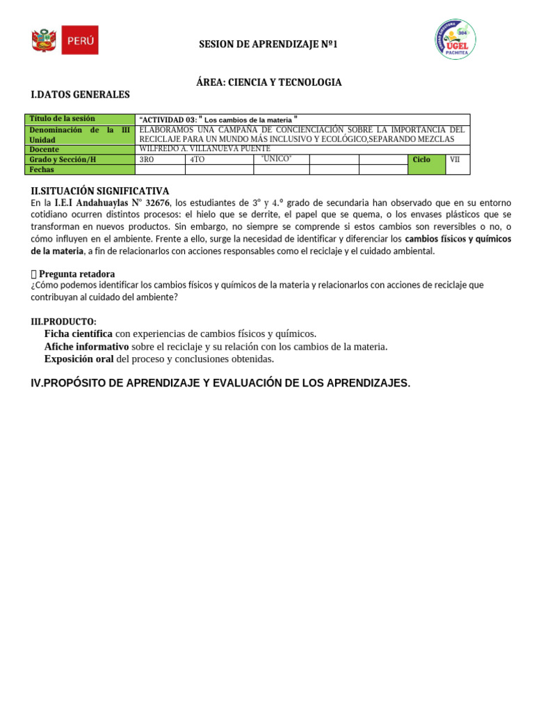 Ilide - info-sesion-n-3-u3-2025-CyT Mezclas | PDF | Aprendizaje | Evaluación